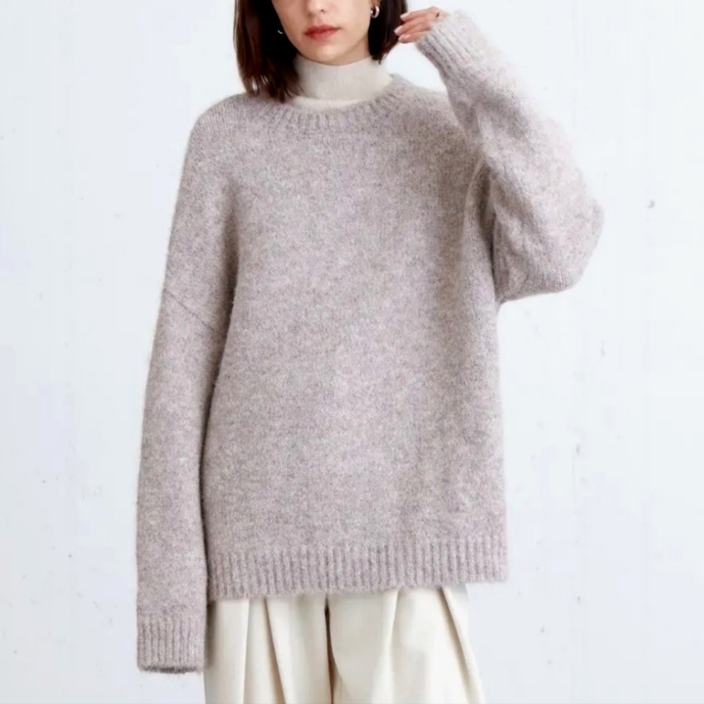 Oak + Fort Chunky Oversized Stucco Gray Crew Neck Swe… - Gem